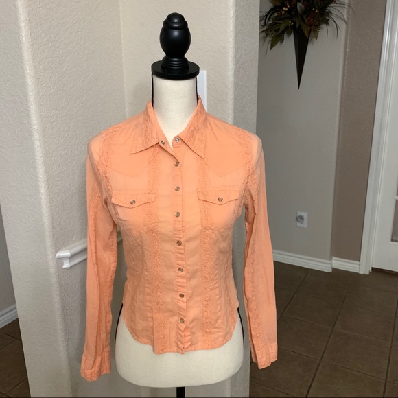 Vintage | Tops | Vintage 9s Guess Peach Long Sleeve Button Down Shirt ...